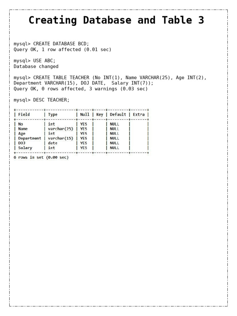 MySQL Database and Teacher Table Setup | PDF