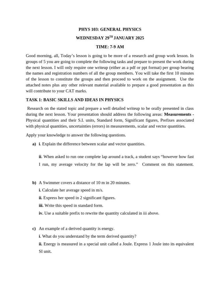 PHYS 103 Group Assignment Overview | PDF | Force | Newton's Laws Of Motion
