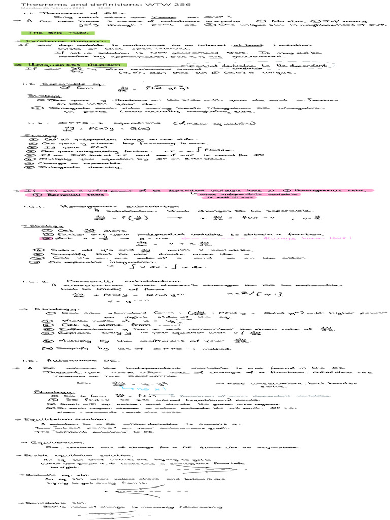 Theorems and Definitions WTW 256 | PDF