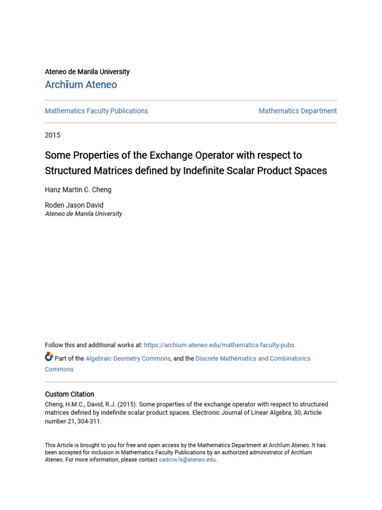 Some Properties of The Exchange Operator With Respect To Structur | PDF | Mathematical Concepts ...
