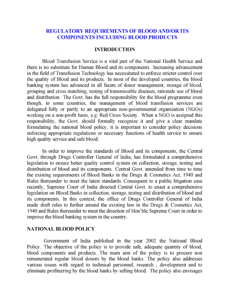 Blood Regulation Guidelines | PDF | Blood Donation | Medical Laboratory