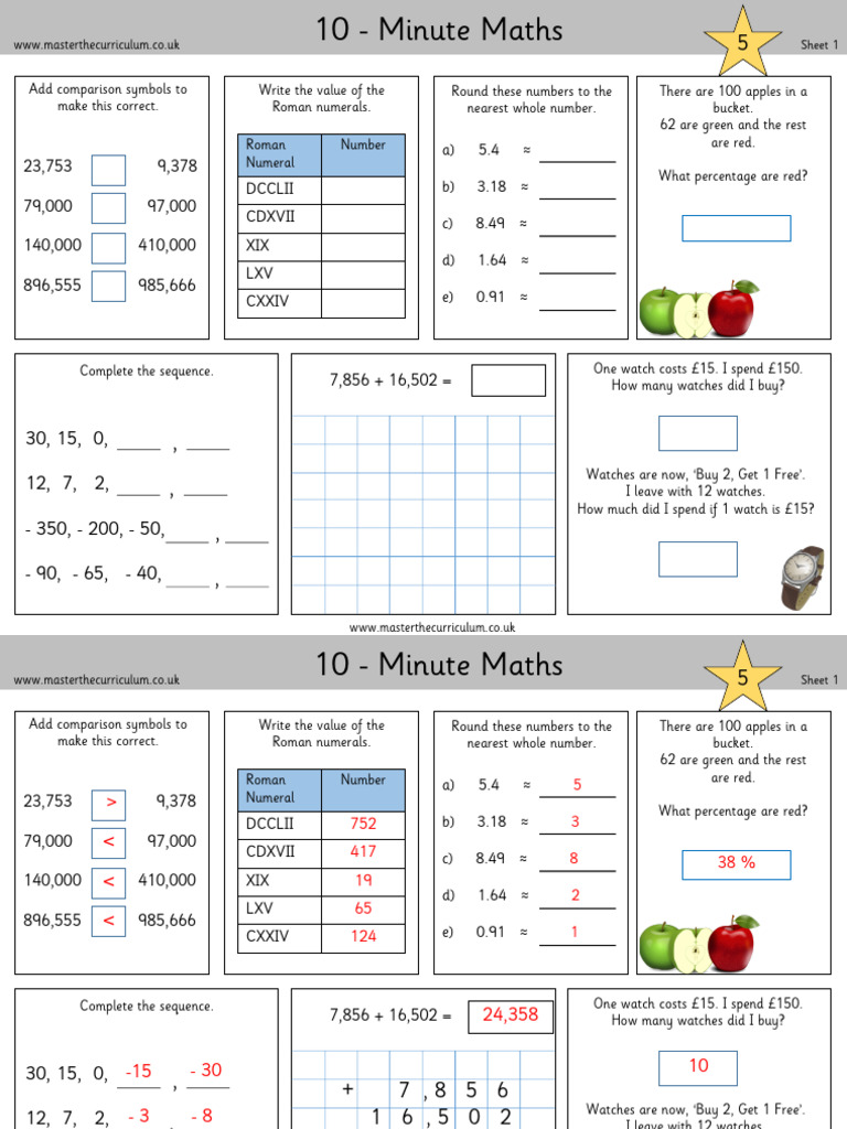10-Minute Maths Practice Sheets | PDF | Mathematics | Numbers