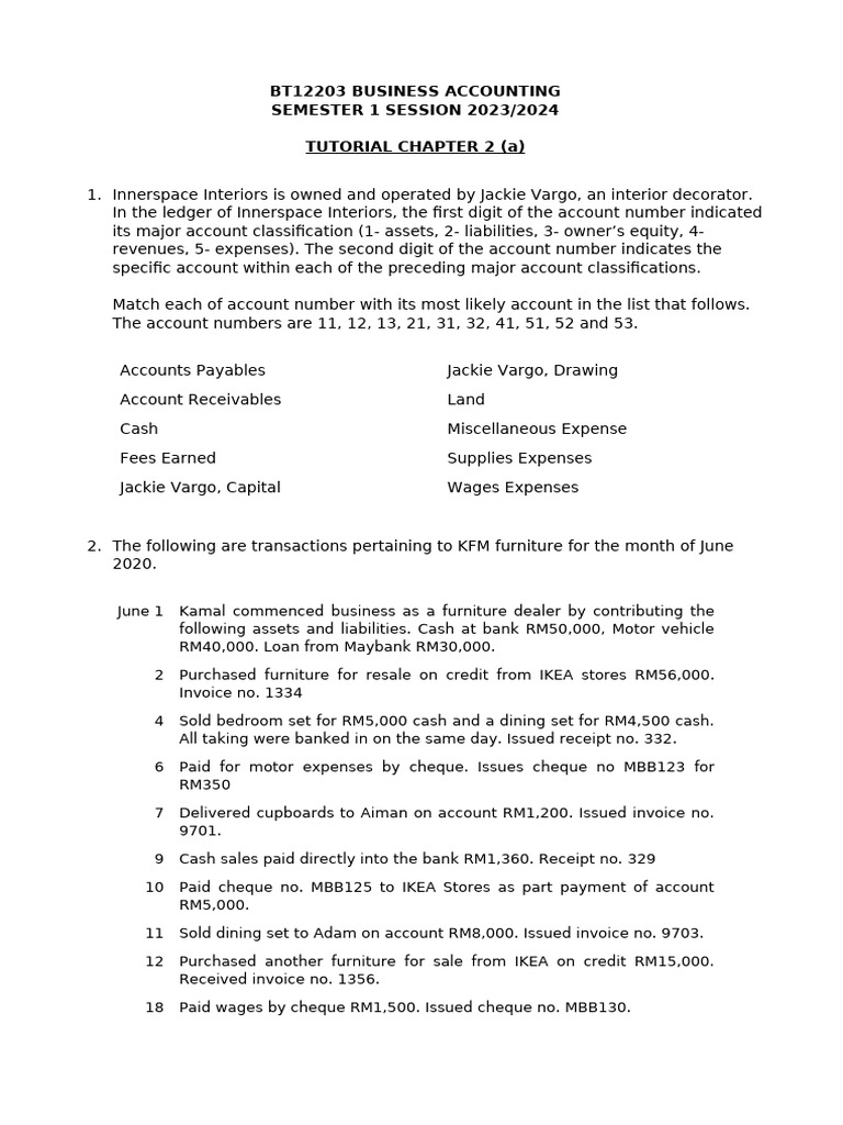 BT12203 - Tutorial Chapter 2a - 2324 | PDF | Expense | Cheque