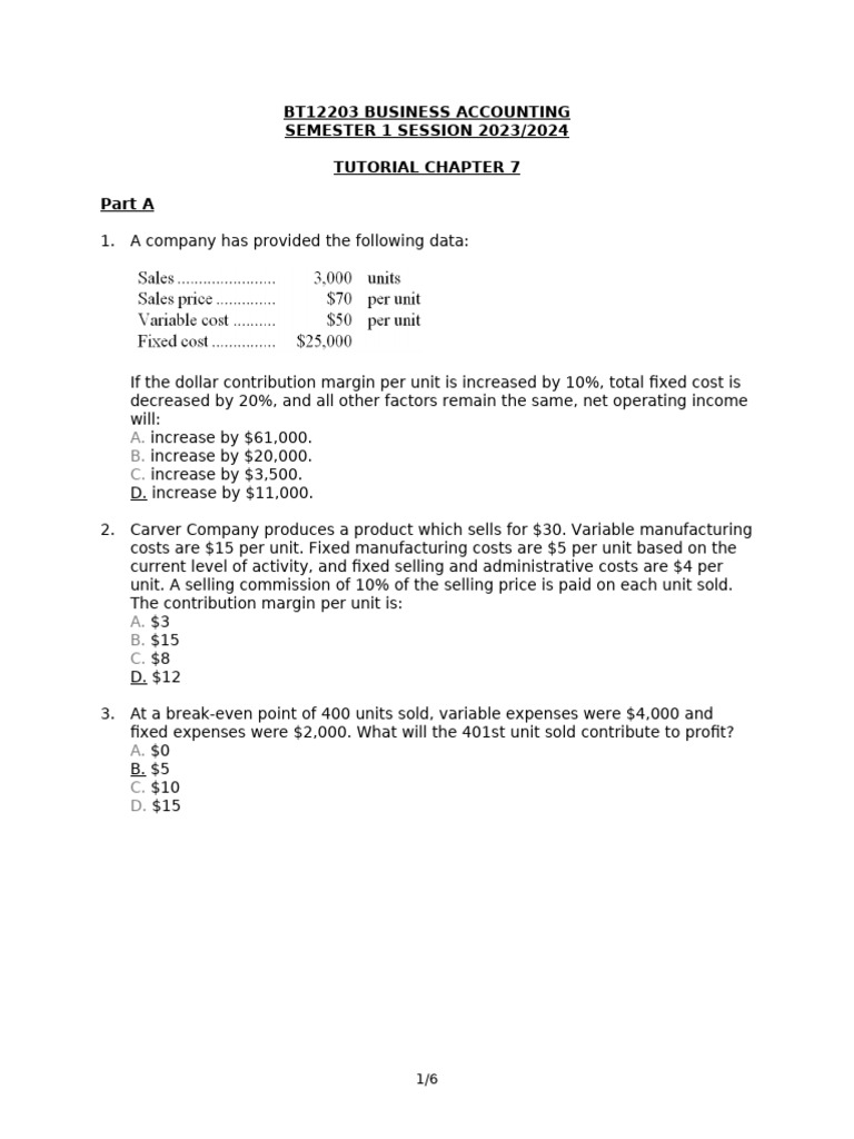 BT12203 - Tutorial Chapter 7 - 2324 | PDF | Financial Accounting | Economics
