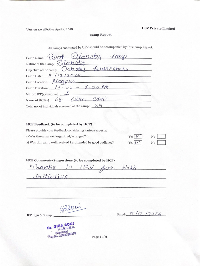 Dr G Soni Camp Report | PDF