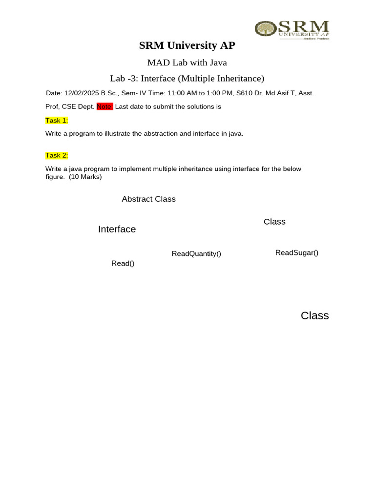 Lab 4 Multiple inheritence using Interface | PDF Lab 4 Multiple inheritence using Interface | PDF