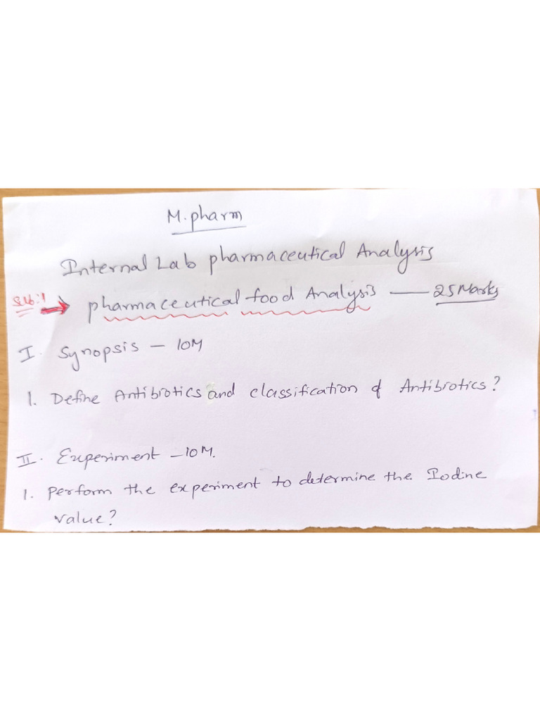 MPAT AND PHARACEUTICAL FOOD ANALYSIS Lab Internal External Mpharm 1year1sem | PDF