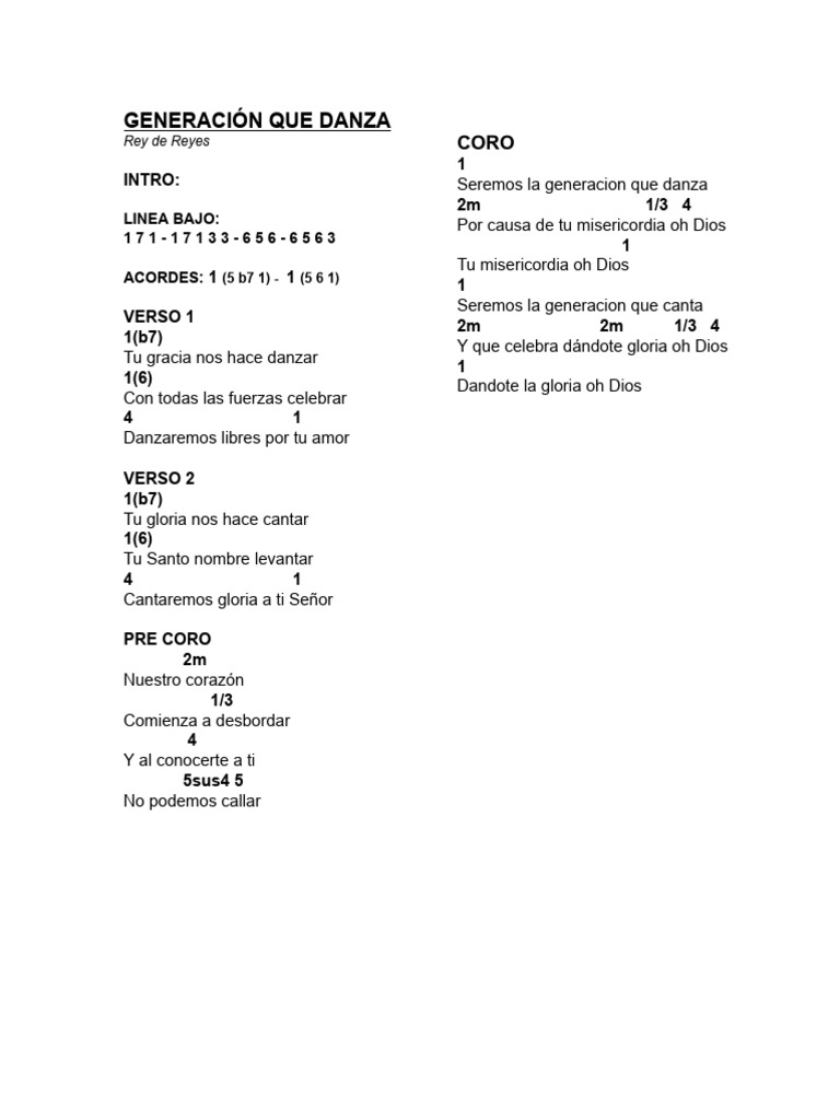 Generación que danza: letra y acordes | PDF