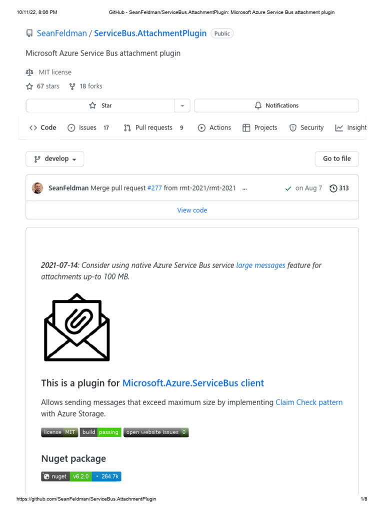 SeanFeldman - ServiceBus - AttachmentPlugin - Microsoft Azure Service Bus Attachment Plugin ...