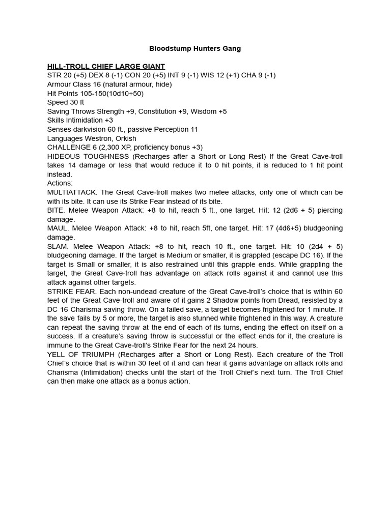 LOTR Bloodstump Hunters Gang | PDF | Role Playing Games | Gaming