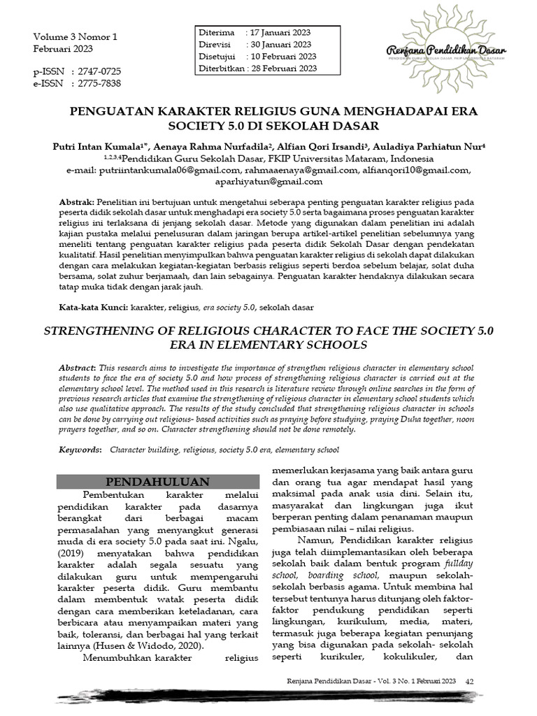 Penguatan Karakter Religius di SD 5.0 | PDF