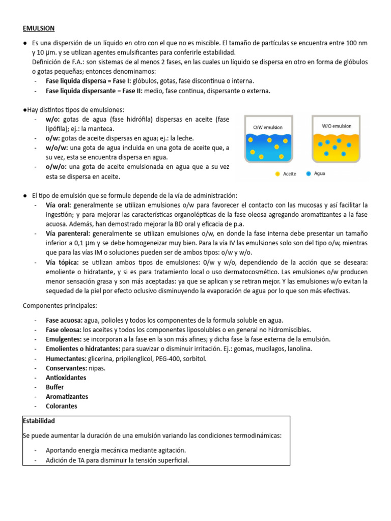 Tipos y Estabilidad de Emulsiones | PDF | Emulsión | Fase (materia)