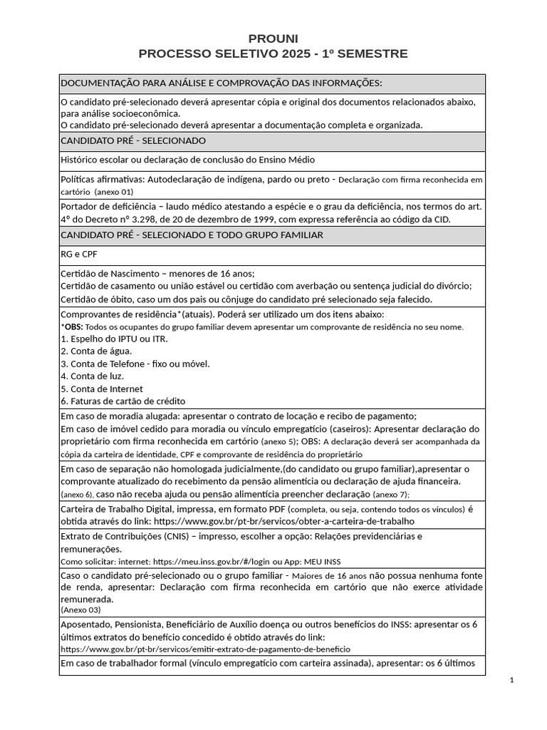 Lista de Documentos PROUNI Atualizada | PDF | Imposto de Renda | Contabilidade