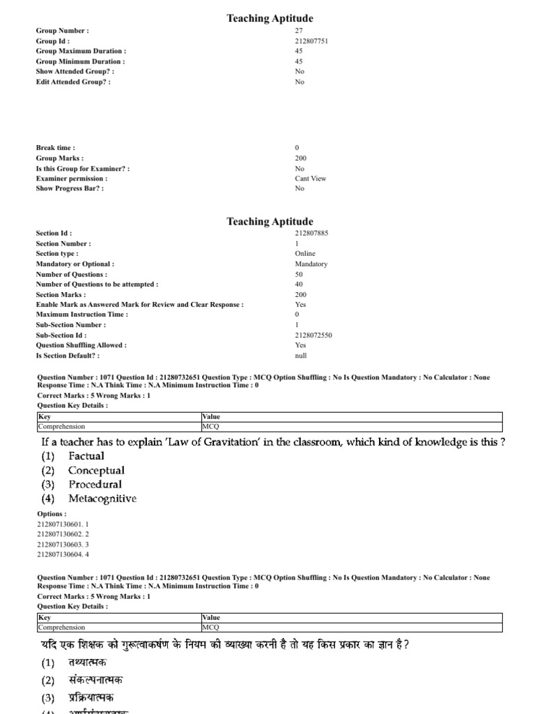Teaching Aptitude Exam Details | PDF | Multiple Choice | Research Methods