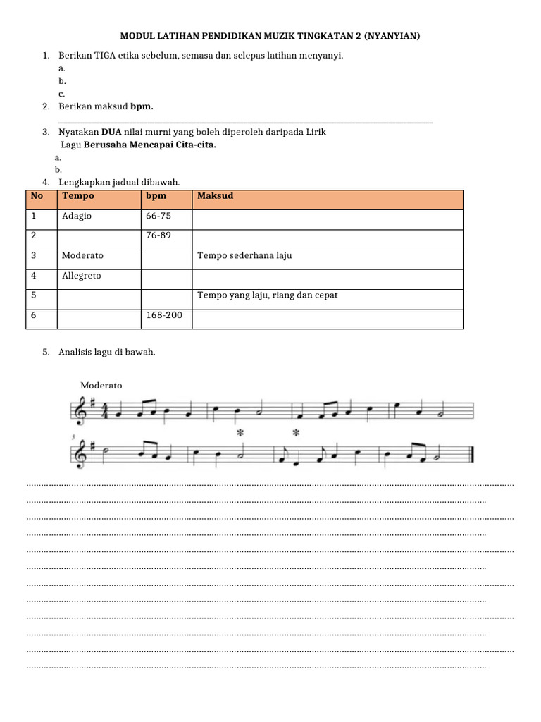 Modul Latihan Pendidikan Muzik Tingkatan 2 | PDF