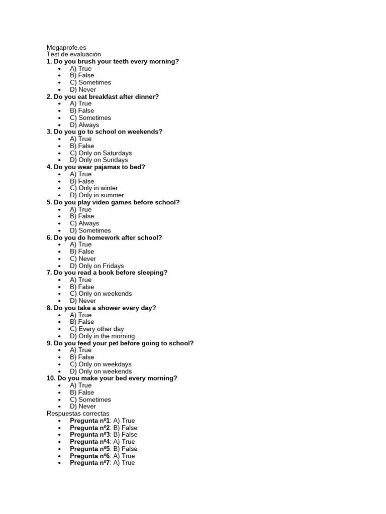 Daily Routine Evaluation Test | PDF