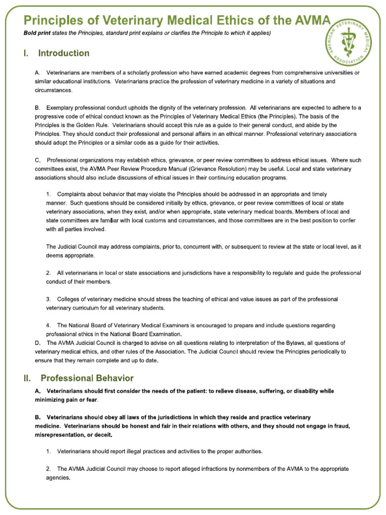 Veterinary and Animal Ethics | PDF