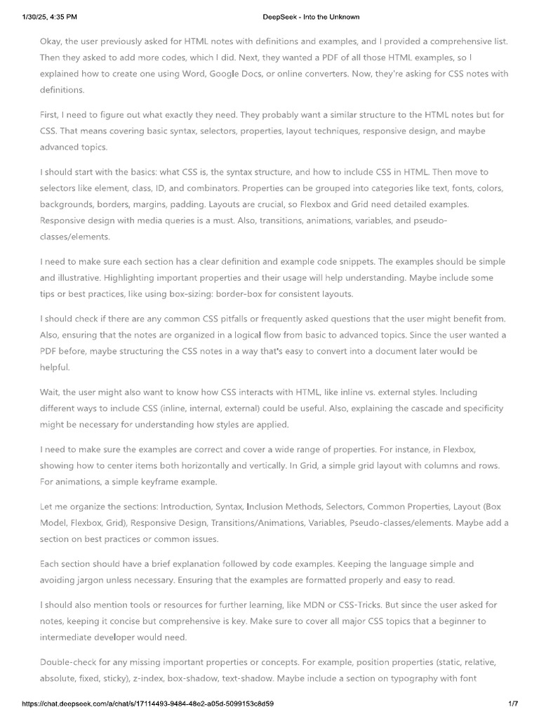 Css Notes Deepseek | PDF