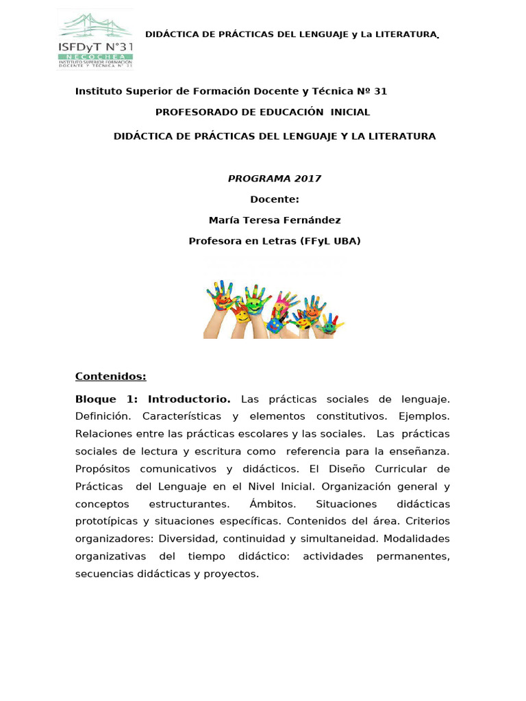 PROGRAMA 2017didactica de Prácticas Del Lenguaje y La Literatura ...