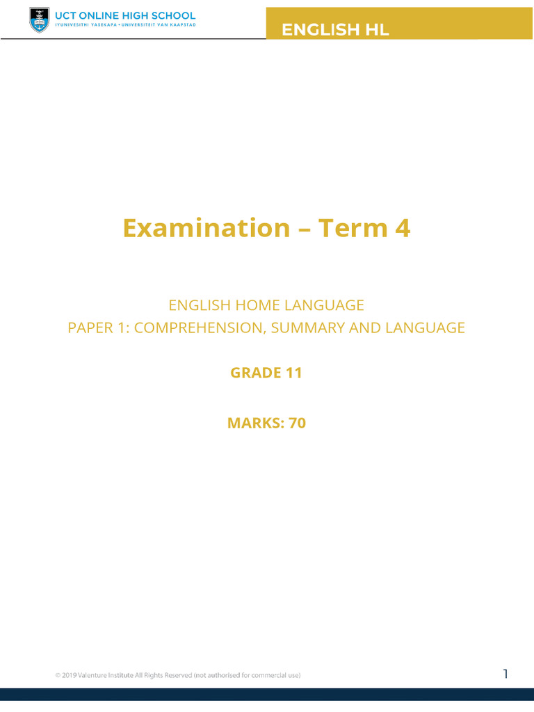 G11_English_Term 4_Exam_Marking guide_Paper 1 | PDF | Memory | Hippocampus