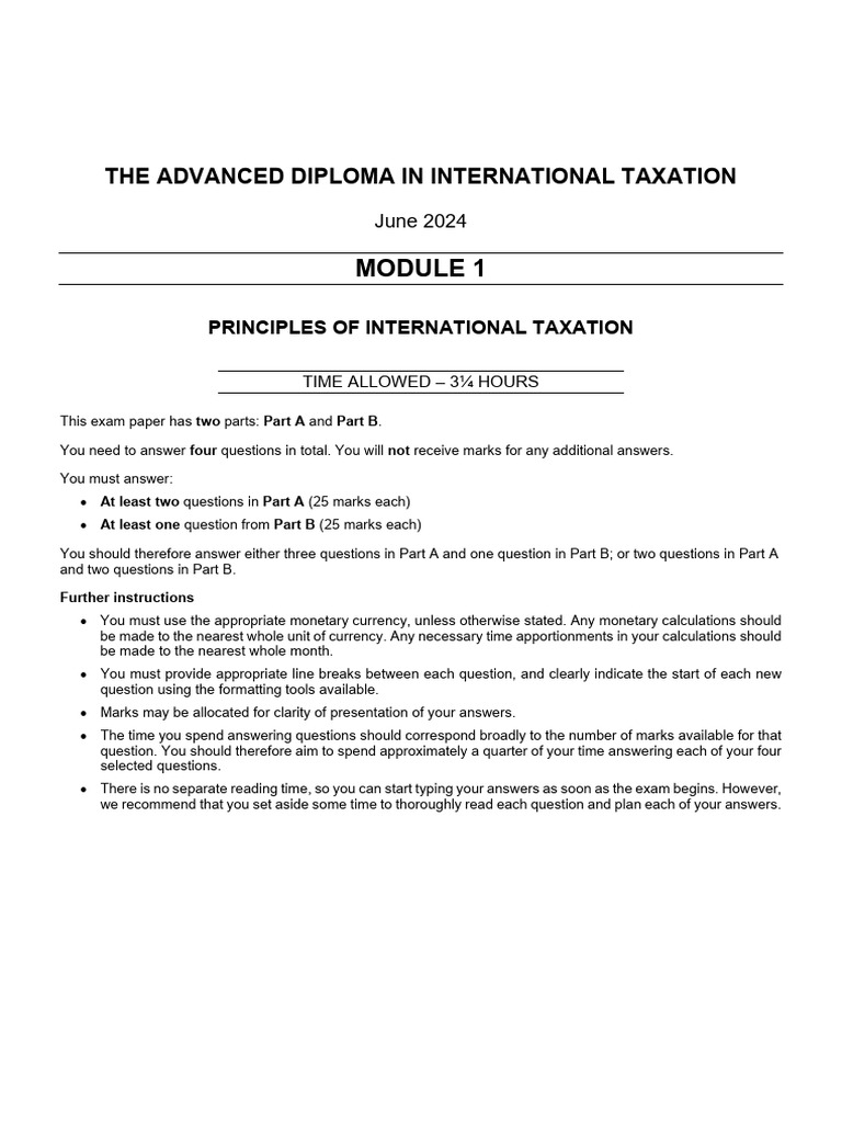 Exam Paper: International Taxation Principles | PDF | Tax Treaty | Taxes