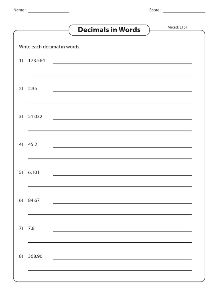 Decimal Words and Numbers | PDF