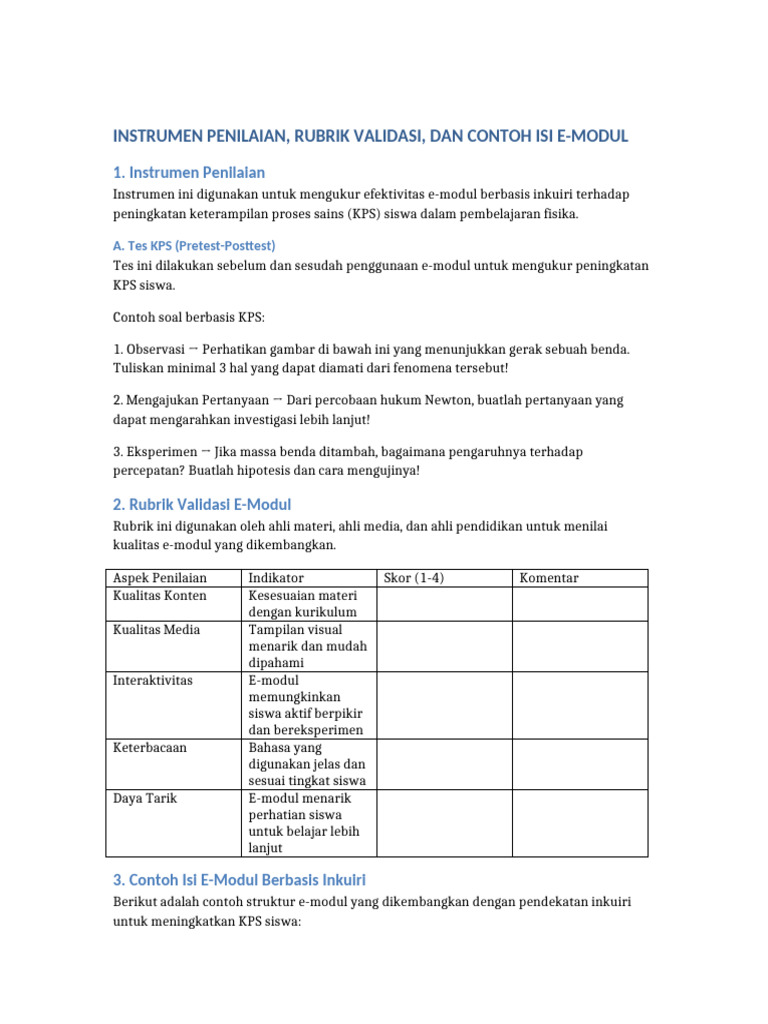 Instrumen Validasi E-Modul Inkuiri | PDF