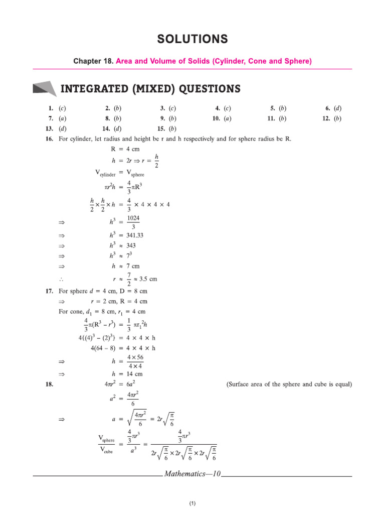 Icse Cl10 Together With Mathematics Solutions To Integrated Mixed Questions CH 18 | PDF