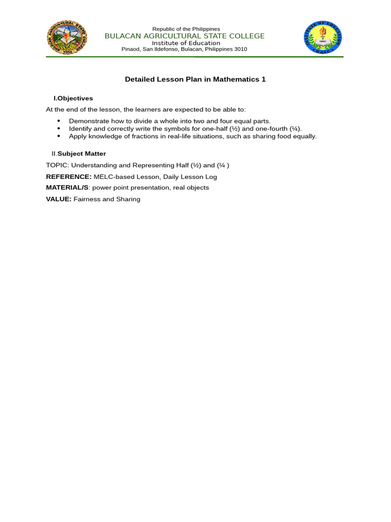 Lesson Plan in One Fourth | PDF | Lesson Plan | Prayer