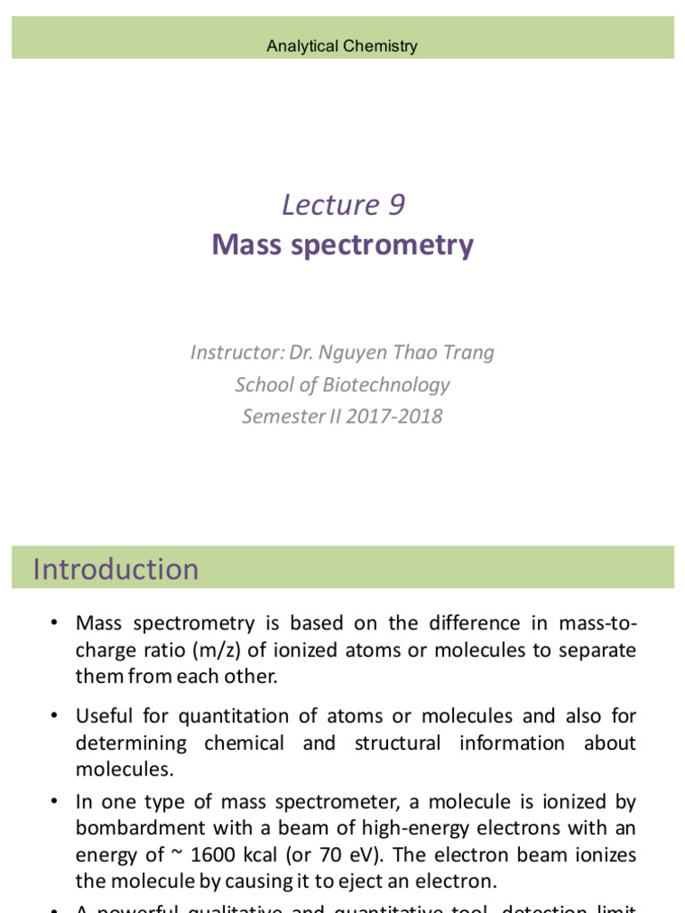 Mass Spectrometry Lecture Notes | PDF | Mass Spectrometry | Liquid ...