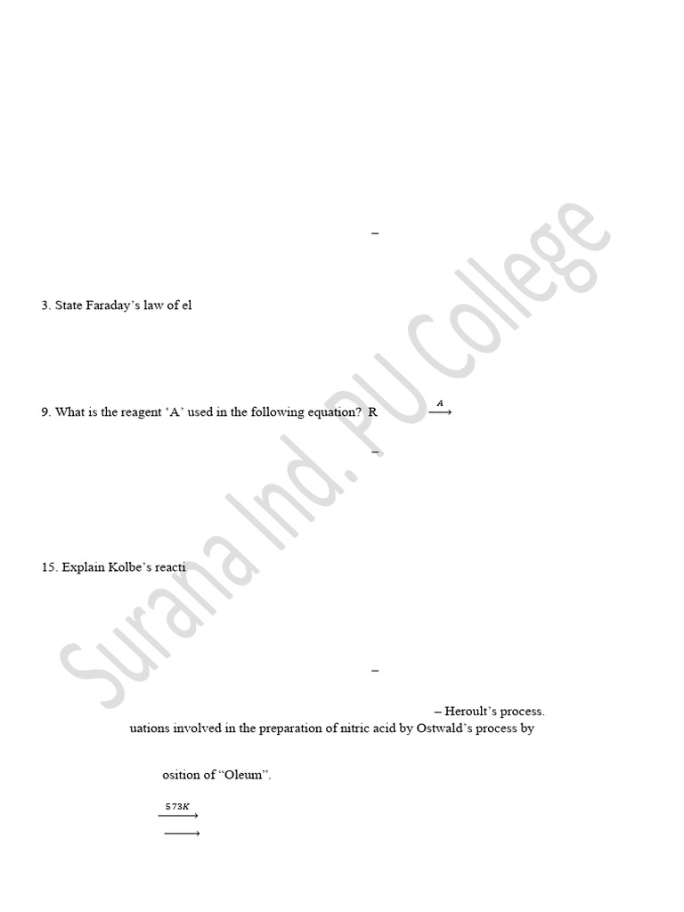 2nd PUC Chemistry Model Question Paper 2025 | PDF | Chemical Reactions ...