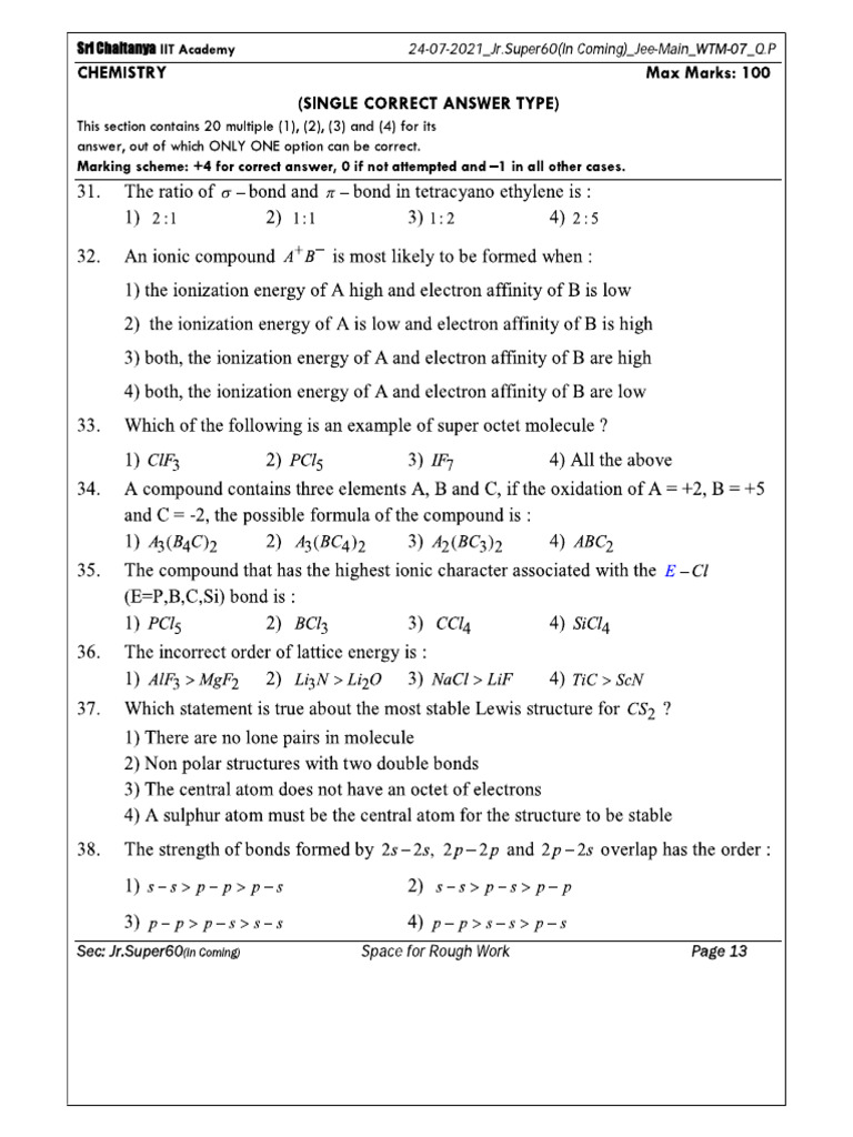 Chemical Bonding QP | PDF