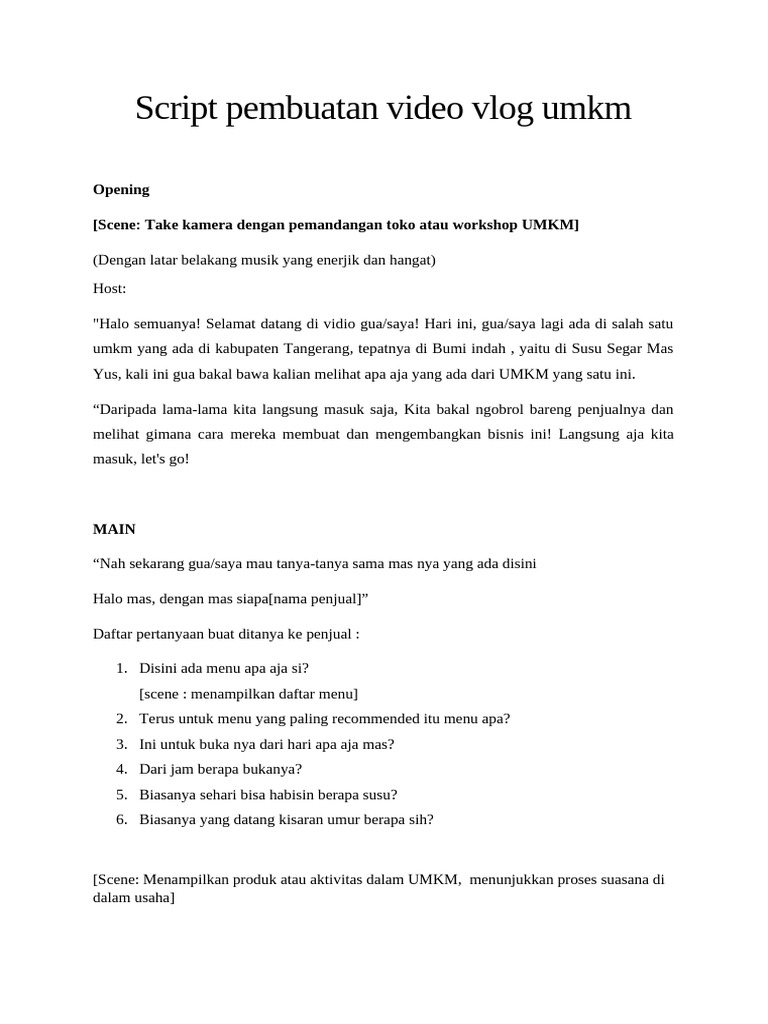 Script pembuatan video vlog umkm | PDF