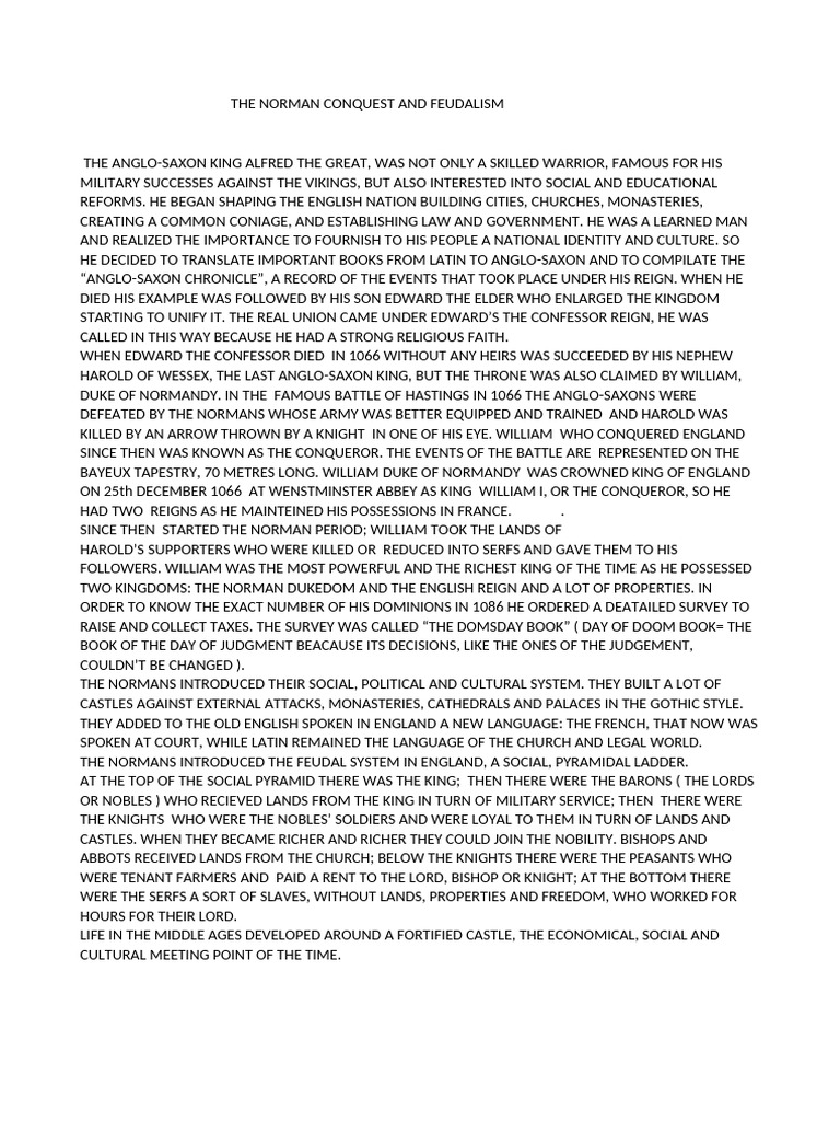 Norman Conquest and Feudal System Overview | PDF | William The ...