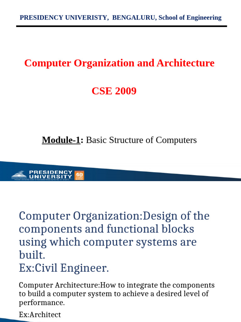 COA CSE 2009 Module 1 | PDF | Computer Data Storage | Central Processing Unit
