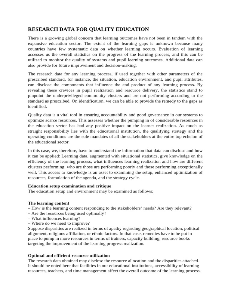 Andrew-RESEARCH DATA FOR QUALITY EDUCATION-Educationroom | PDF ...