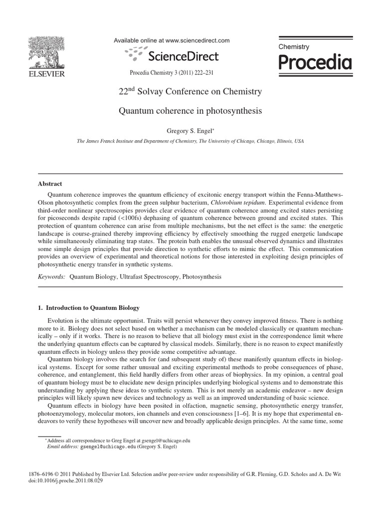 Quantum Coherence in Photosynthesis | PDF | Photosynthesis | Light