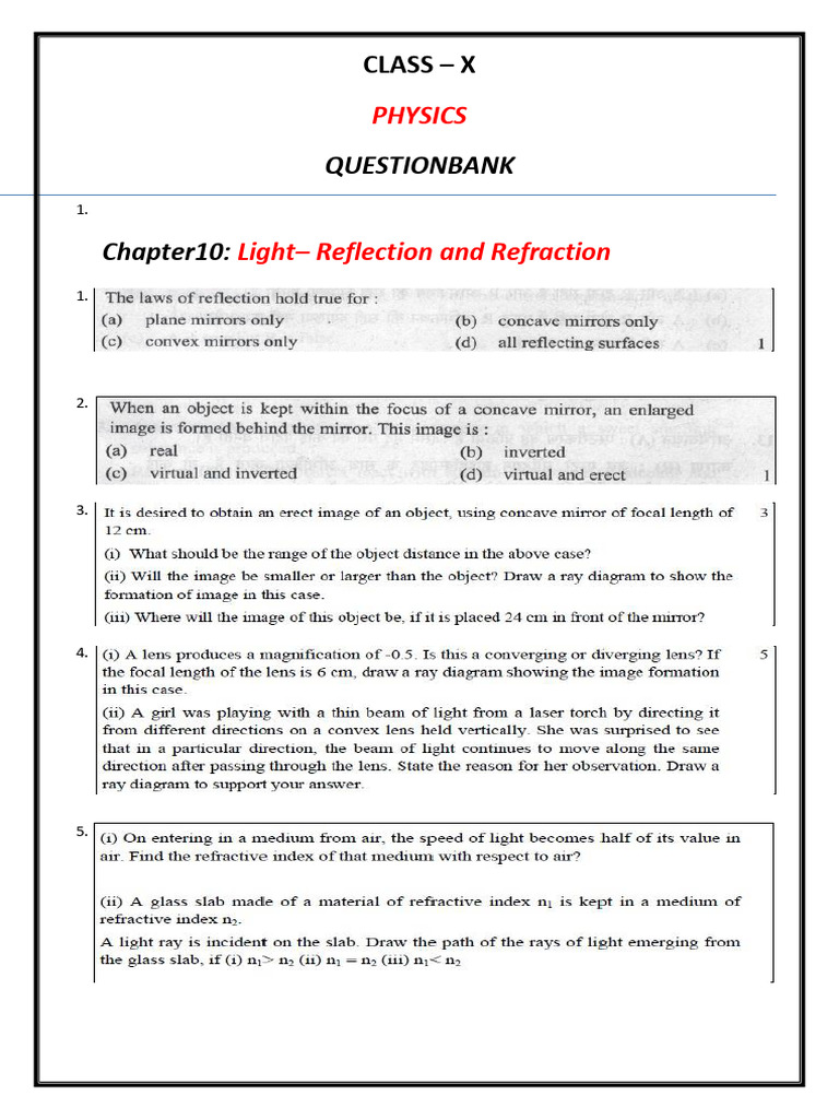 Grade X Important Questions Physics Part | PDF