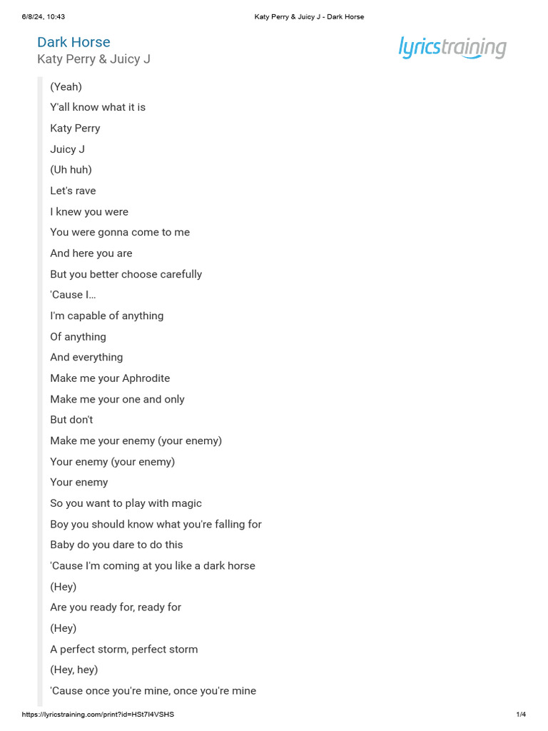 Print Lyrics - LyricsTraining | PDF