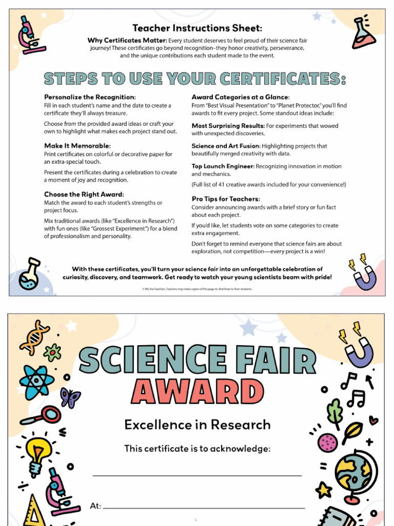 Copia de We Are Teachers 41 Science Fair Certificates | PDF