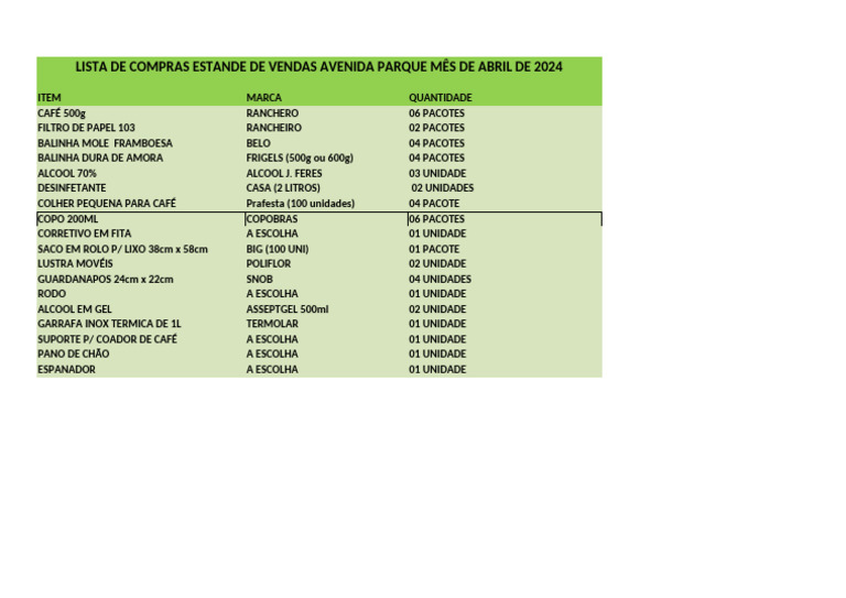Lista de Compra Do Mês de Abril | PDF