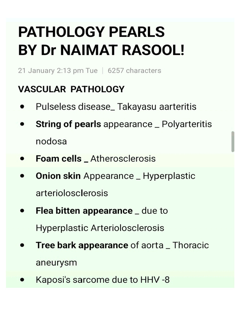Vascular Pathology Pearls by DR Naimat Rasool | PDF