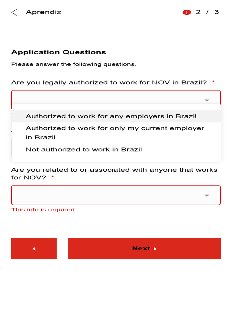 Job Application Questions - Aprendiz - NOV Careers | PDF