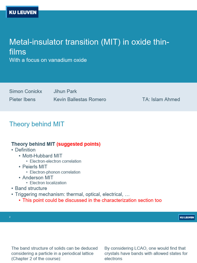 Presentation On Metal Insulator Transitions | PDF | Thin Film ...