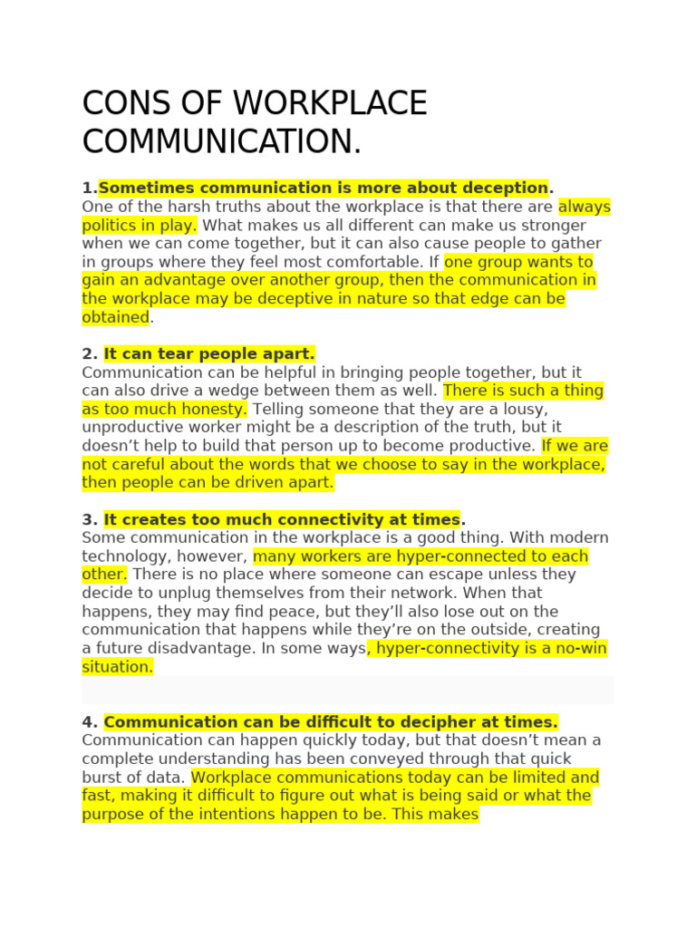 Cons of Workplace Communication | PDF