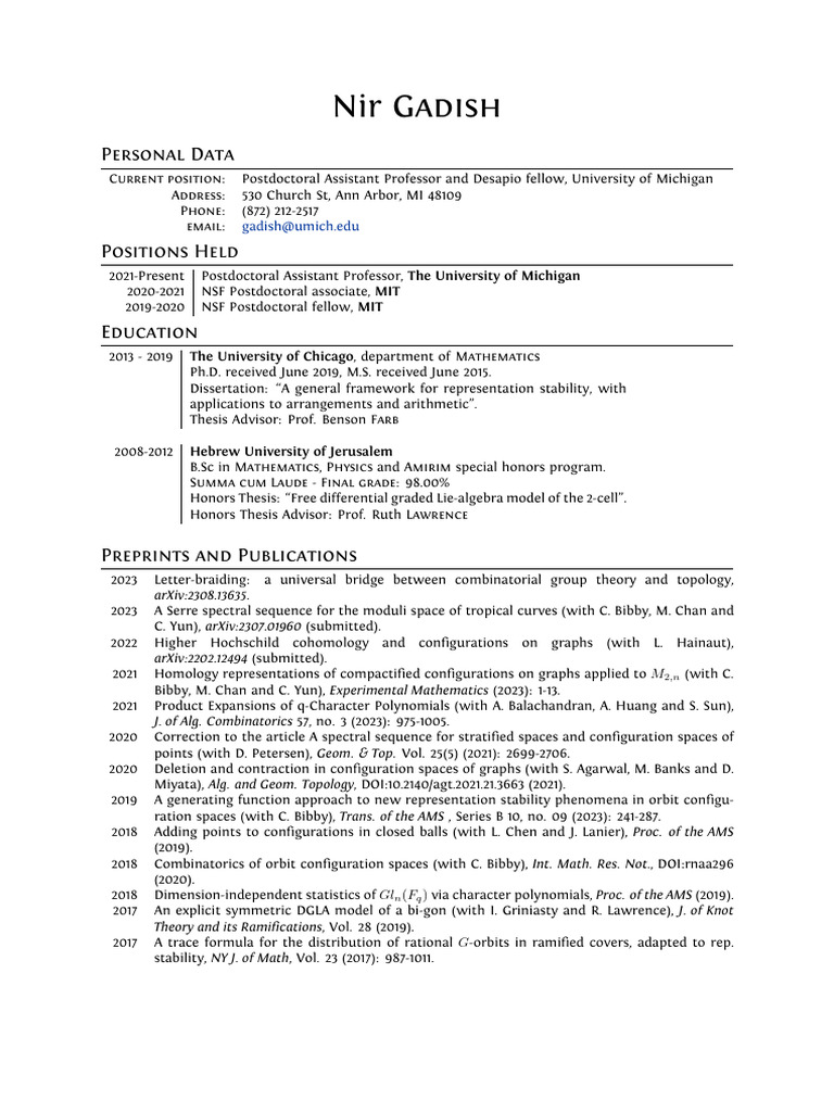 Nirgadish CV | PDF | Mathematics | Space