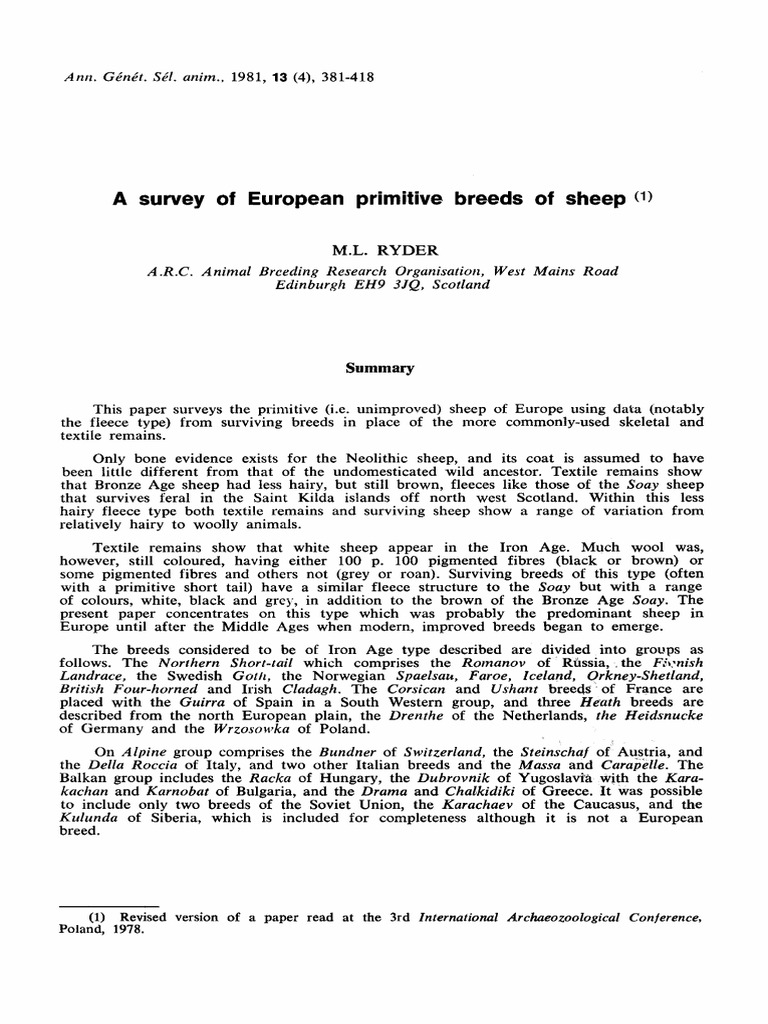 A Survey of Primitive European Sheeps | PDF | Wool | Sheep