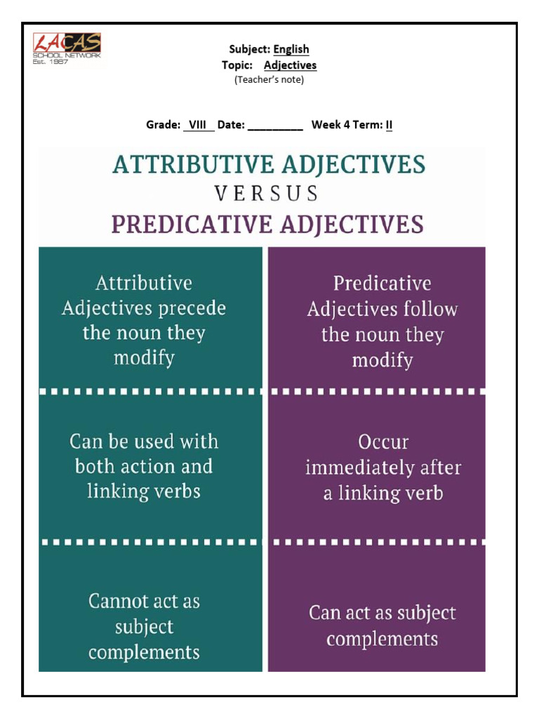 Week 4, Term 2, Grade 8, Adjectives | PDF