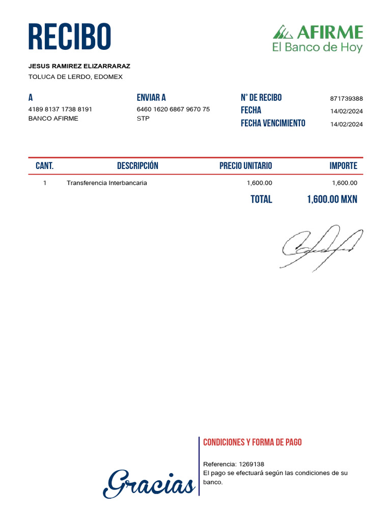 Comprobante de Transferencia Afirme | PDF