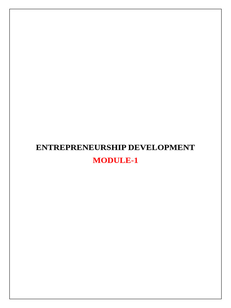 Entrepreneurship Development - Module 1 | PDF | Entrepreneurship | Economics